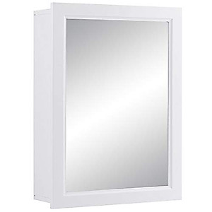 Casart Mirror Medicine Cabinet W/Single Door and Inner Adjustable Shelf in 3 Heights Storage Organizer for Bathroom, Vestibule, Bedroom Wall Mount Bathroom Cabinet,White