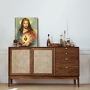 Framed Sacred Heart of Jesus wall Canvas art Decor Divine Mercy Catholic Christianity for Faith living room bedroom dining room for parents Poster Pictures Painting framed 12x16 inch
