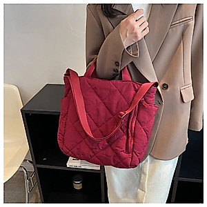 Quilted Tote Bag for Women Lightweight Puffer Shoulder Bag Hobo Crossbody Bag Casual Nylon Padding Handbags