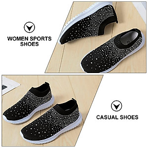 Holibanna Rhinestone Slip On Sneakers Breathable Sock Shoes Mesh Walking Running Sports Shoes Black