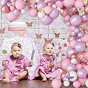 143Pcs Butterfly Pink and Purple Balloons Garland Arch Kit, Baby Shower Decorations for Girl Butterfly Stickers Pink Purple Rose Gold Confetti Balloons for Birthday Wedding Bridal Shower Decorations