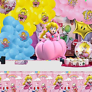 128 PCS Princess Peach Balloons Arch Garland Kit, Princess Peach Theme Party Latex Balloons with Foil Balloons for Girls Birthday Party Decorations