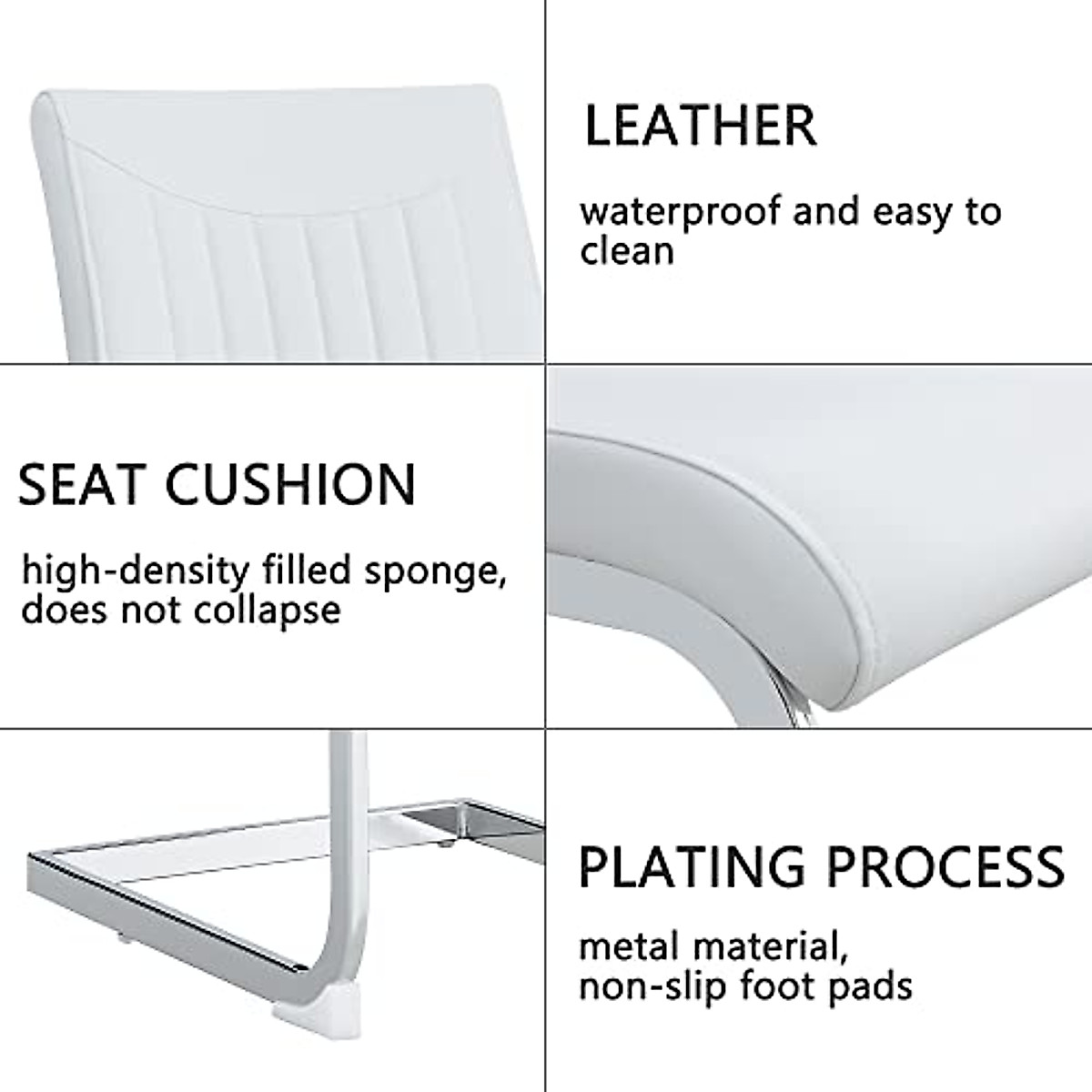 Dining Chairs Set of 2, Dining Room Chairs with High Density Sponge Leather Upholstered and Metal Legs, Modern Kitchen Chairs for Dining Room (White)