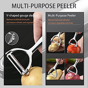 Hosawtek Vegetable Peeler Potato Peeler, Heavy 0.24Ib Stainless Steel Non-Slip Handle and Sharp Blades, Set Of 2 (1 Straight 1 Serrated Blade) Collaborative Work Perfect Peeling