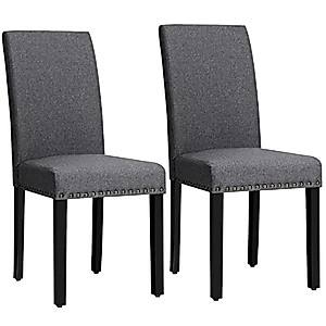 Giantex Upholstered Dining Chairs Set of 2, Fabric Side Chairs with Wood Legs, Soft Padded Seat, Nailhead Trim, Armless Parsons Dining Chair, Ideal for Dining Room, Kitchen, Living Room, Dark Grey