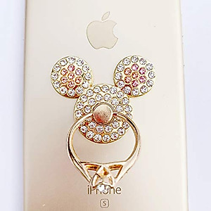 Universal 360 Rotating Finger Ring Stand Holder for Cell Phone iPhone iPad or Tablet - Crystal Mouse (Pink)