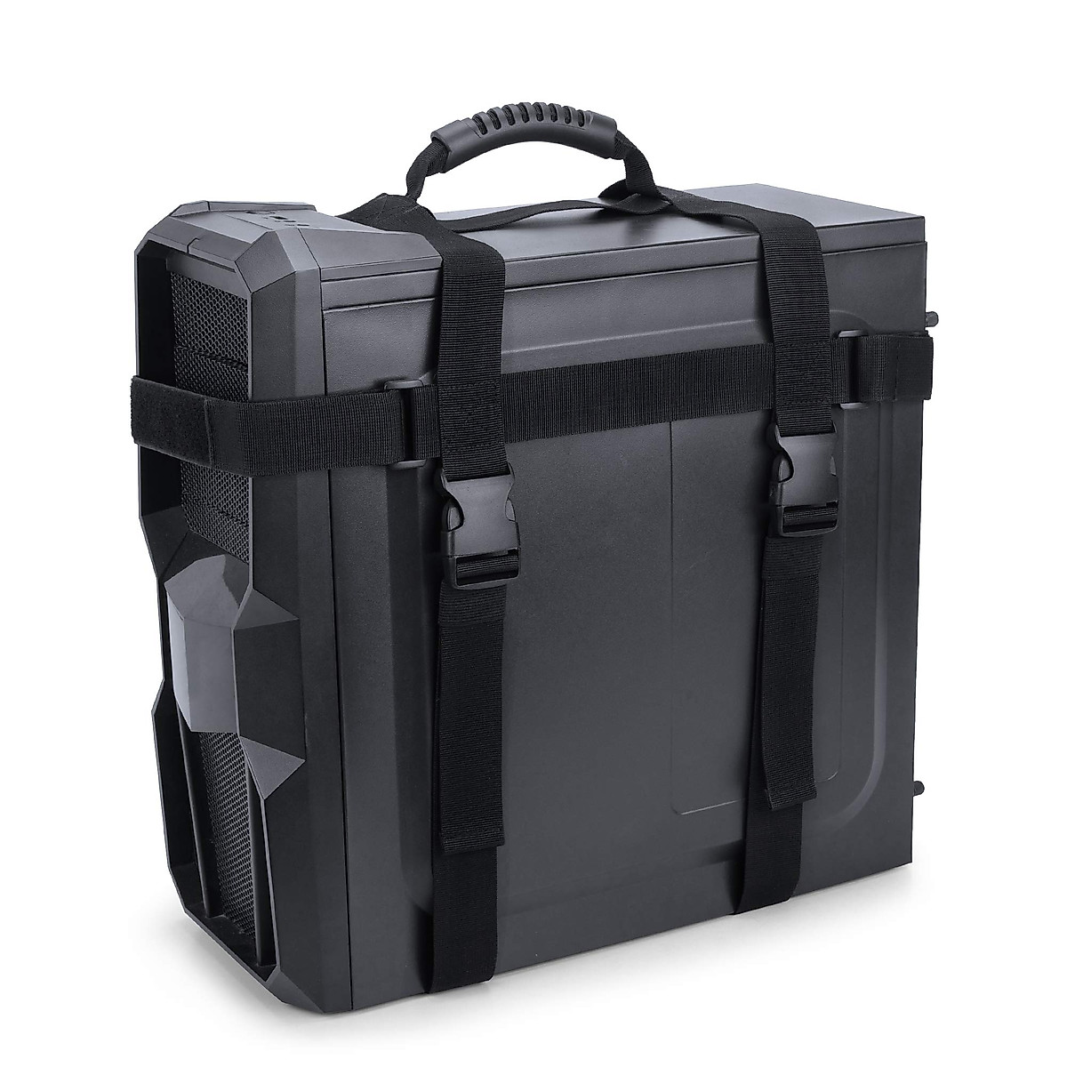 Trunab PC Tower Carrying Strap with Rubber Handle, Desktop Carrying Case Belt Computer Travel Holder with Pockets for Cable, Mouse, Ideal for Transporting On The Go - Patented Design