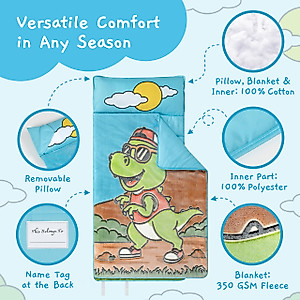 Glow in The Dark- Nap Mats for Daycare - Nap Mats for Preschool - Sleeping Mats for Kids- Dinosaur Nap Mat - Toddler Nap Mat with Pillow, Dinosaur Sleeping Bag for Kids 3-8