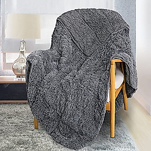 Heavy Weighted Blanket 20lbs Queen Size 60x80 Inches, 20 Pounds Faux Fur Sherpa Shag Weighted Blankets, Soft Cozy Fluffy Shaggy Warm Luxurious Hug Blanket Throw for Fast Deep Sleep, Grey