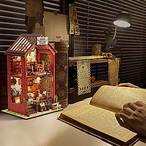 DIY Book Nook Kits Booknook-Creativity 3D Wooden Puzzle Bookend Bookshelf Decor -Booknook Kit for Adults Miniature House Dollhouse Kit with LED Light Crafts for Adult
