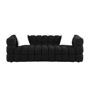 EOVTK 84.3" Marshmallow Sofa with Deep 3 Seats, Modern Boucle Fabric Tufted Cloud Sleeper Couch with 2 Pillows, for Living Room Apartment Office, Black