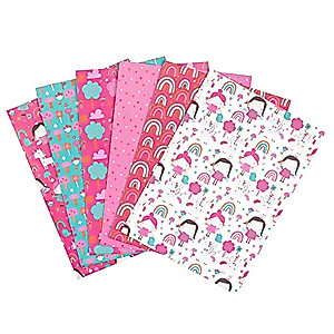 MAYPLUSS Wrapping Paper Large Sheet - Folded Flat - 6 Different Pink Girl Design (45.2 sq. ft.ttl.) - 27.5 inch X 39.4 inch Per Sheet
