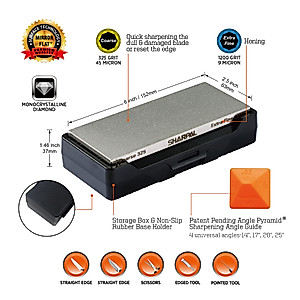 SHARPAL 156N Double-sided Diamond Sharpening Stone Whetstone Knife Sharpener | Coarse 325 / Extra Fine 1200 Grit | Storage Case with NonSlip Base & Angle Guide (6 in. x 2.5 in.)