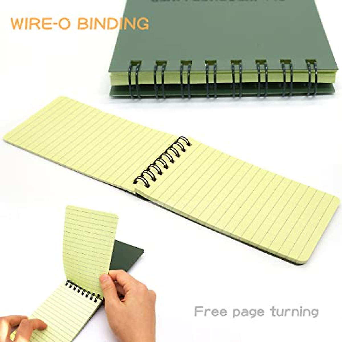 MOAMUN 10 Pack All Weather Shower Waterproof Notebook, Pocket Size Tactical Notepad Top Spiral Memo Notes Green Grid Paper Eye Protection for Outdoor Activities Recording (3.2 x 5.5 in)
