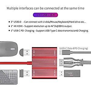 USB C 5 in 1 Adapter, YMY USB Type-C Hub to 4K HDMI, USB3.0 and USB C PD Charging Compatible for Apple MacBook Pro, Dell XPS,Chromebook Pixel, Lumia950 (5-in-1, Black)