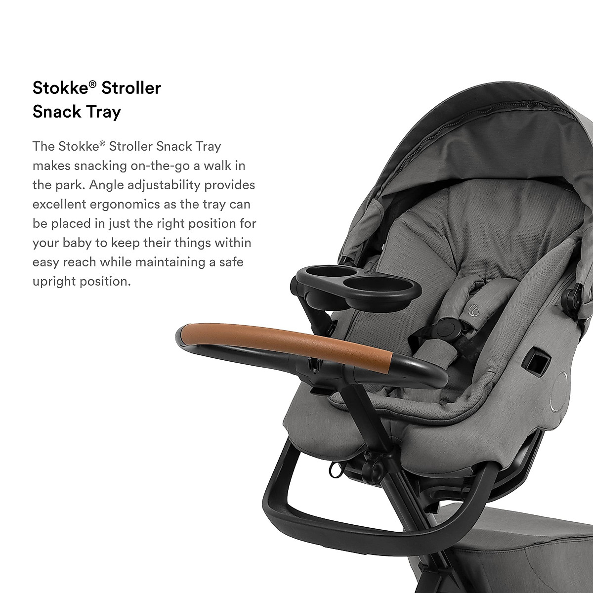 Stokke Stroller Snack Tray, Black - Keeps Cups, Food & Toys Within Child's Reach - Easy to Attach, Remove & Clean - Adjustable Angles - Compatible with Stokke Xplory & Trailz Strollers