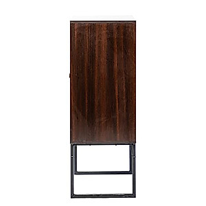 Voohek High 2 Rattan Doors, Interior Shelves and Black Metal Base, Sideboard w/Simulated Wood Patterns & Retro Knobs Elements On Surface, Walnut Storage Cabinet, Espresso