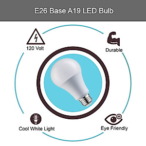LABORATE LIGHTING A19 LED Light Bulbs - E26 Base, 9W, 800 Lumens, Cool White 4000K Illumination, Energy Saving Outdoor & Indoor Home, Commercial Lighting - 80+ CRI, 10-Year Life - 4-Pack