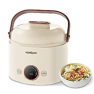 Stariver Small Rice Cooker, 2 Cups Uncooked Mini Portable Rice Cooker with Handle, Non-Stick Ramen Cooker, PFOA-Free, Rice Maker with Keep Warm & Delay Start Function, Electric Pot