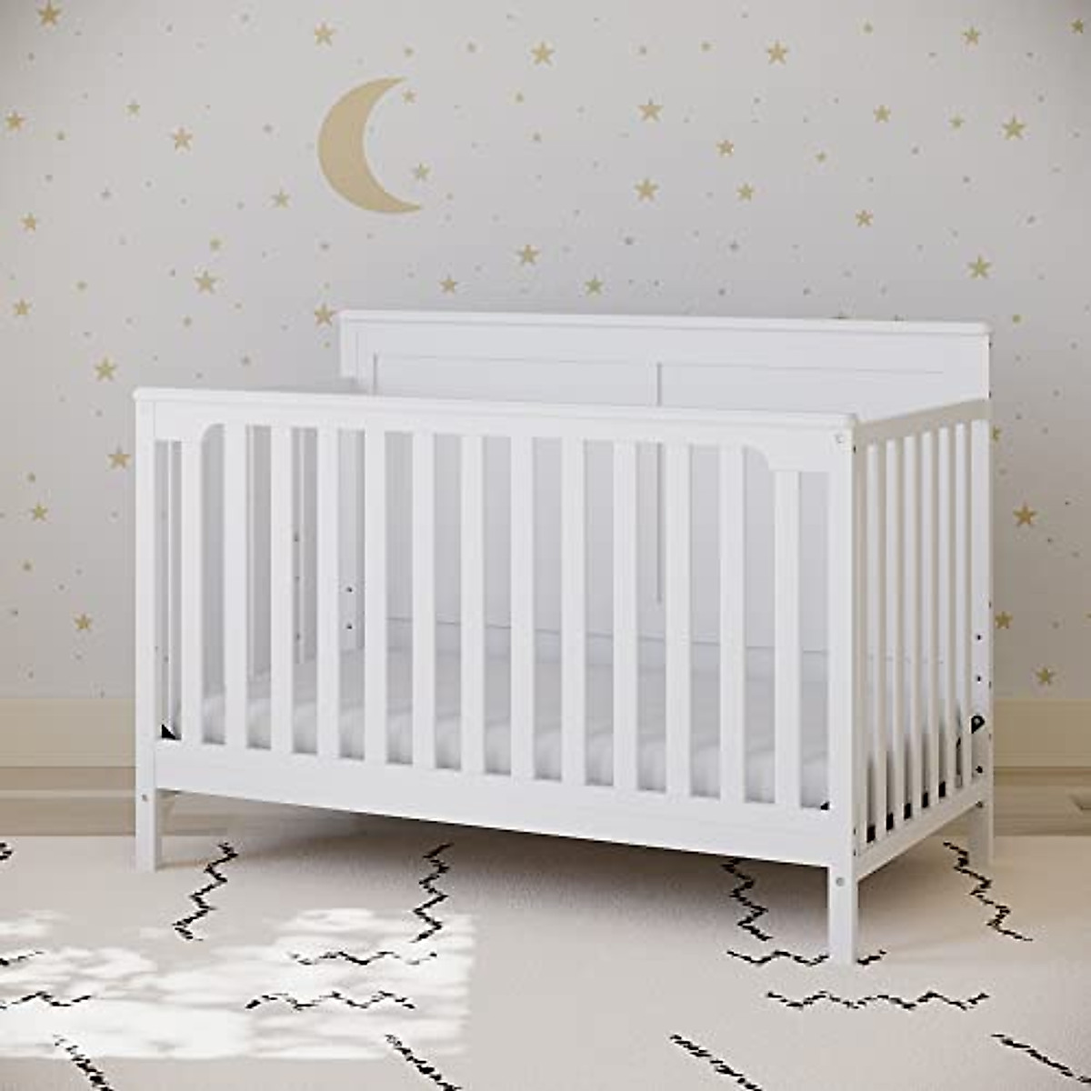 Storkcraft Alpine 5-in-1 Convertible Crib (White) – GREENGUARD Gold Certified, Converts to Toddler Bed and Full-Size Bed, Fits Standard Full-Size Crib Mattress, Adjustable Mattress Support Base