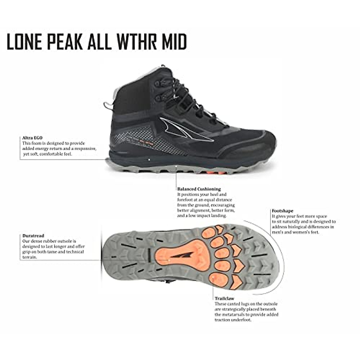 ALTRA Men's AL0A4VQH Lone Peak All-WTHR Mid Trail Running Shoe, Black - 12.5 M US