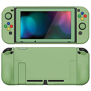 PlayVital AlterGrips Ergonomic Grips Cover for Nintendo Switch, [2 Design] Interchangeable Comfort Dockable Protective Case with Screen Protector & Thumb Grip Buttons Caps - Matcha Green