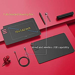XP-PEN Deco 03 Graphics Drawing Tablet, Wireless Digital Tablet with 6 Shortcut Keys, Red Dial Knob, Battery-Free Passive Stylus of 8192 Levels Pressure Large Drawing Space Graphic Tablet for Digital