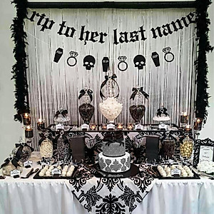 Sursurprise Gothic Bachelorette Party Decorations, Rip to Her Last Name Banner, Old English Emo Bridal Shower Engagement Wedding Party Supplies