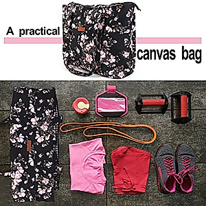 Extra Large Canvas Tote Bag for Women Beach Handbag Lightweight 22 inch Women Fashion Shoulder Bag for Hauling Beach Gear, Shopping Finds, or Everyday Essentials（Black Flower）