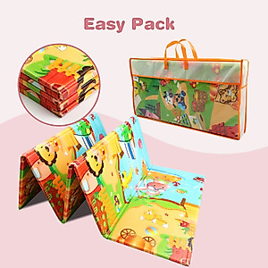 Baby Play Mat Playmat Baby Mat Baby Folding Mat Extra Large Play Mat XPE Foam Crawl Mat Reversible Waterproof Portable Double Sides Kids Toddler Outdoor Indoor Use Non Toxic Colorful 79" x 60"