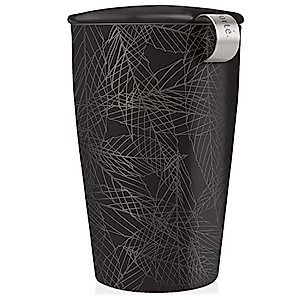 Tea Forte Kati Cup Noir, Ceramic Tea Infuser Cup with Infuser Basket and Lid for Steeping Loose Leaf Tea