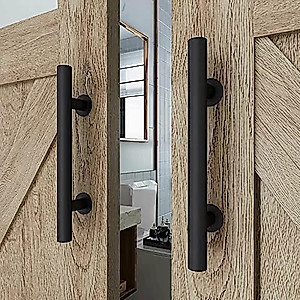 MIWOOYY 12 inch Barn Door Handle Matte Black - Handmade Rustic Sliding Barn Door Pull Flush Handles with Hook Lock Latch Set, Barn Door Gate Garage Hardware Kit