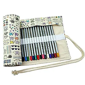 CREOOGO Colored Pencils Case Wrap Roll Holder for Artist Adult Coloring Travel Portable Canvas Storage Organizer with a Build-in Pouch Lovely Animals 72 Loops