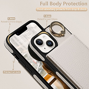 Keallce Case for iPhone 14 Plus 6.7'' Detachable Crossbody Wallet Case with RFID Blocking Card Slots, 360ｰStand Ring Flip Leather Protective Cover Lanyard Shoulder Strap Women for iPhone 14 Plus,Beige