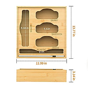 Ziplock Bag Storage Organizer with Cutter, 2 IN1 Bamboo Roll Plastic Bag Organizer for Kitchen Drawer, Compatible with Gallon Quart Sandwich Bag and Aluminum Foil Plastic Wrap