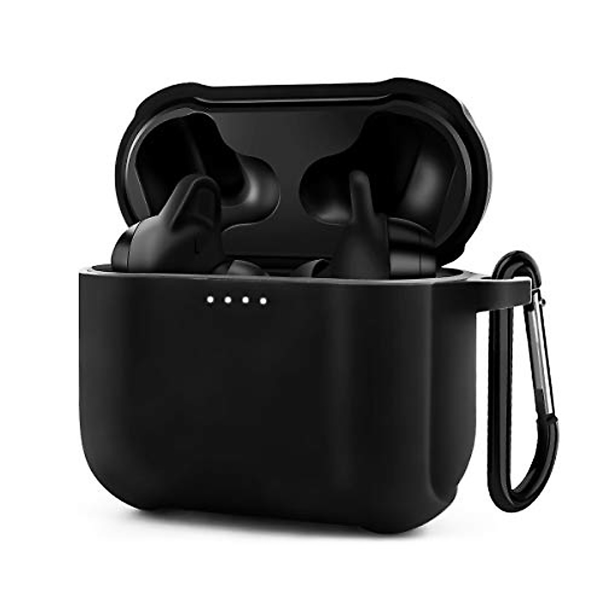 Premium Silicone Case Cover for Skullcandy Indy Evo, YIPINJIA Protective Shockproof Anti-Lost, 【Visible Front LED】 Cover for Skullcandy Indy EVO True Wireless Earbuds with Keychain(Black)