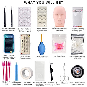 Beuaty Star Professional Lashes Kit False Eyelash Extensions Practice Kit Flat Mannequin Head Lash Extensions for Beginners Makeup Training and Eyelash Graft(No Glue)