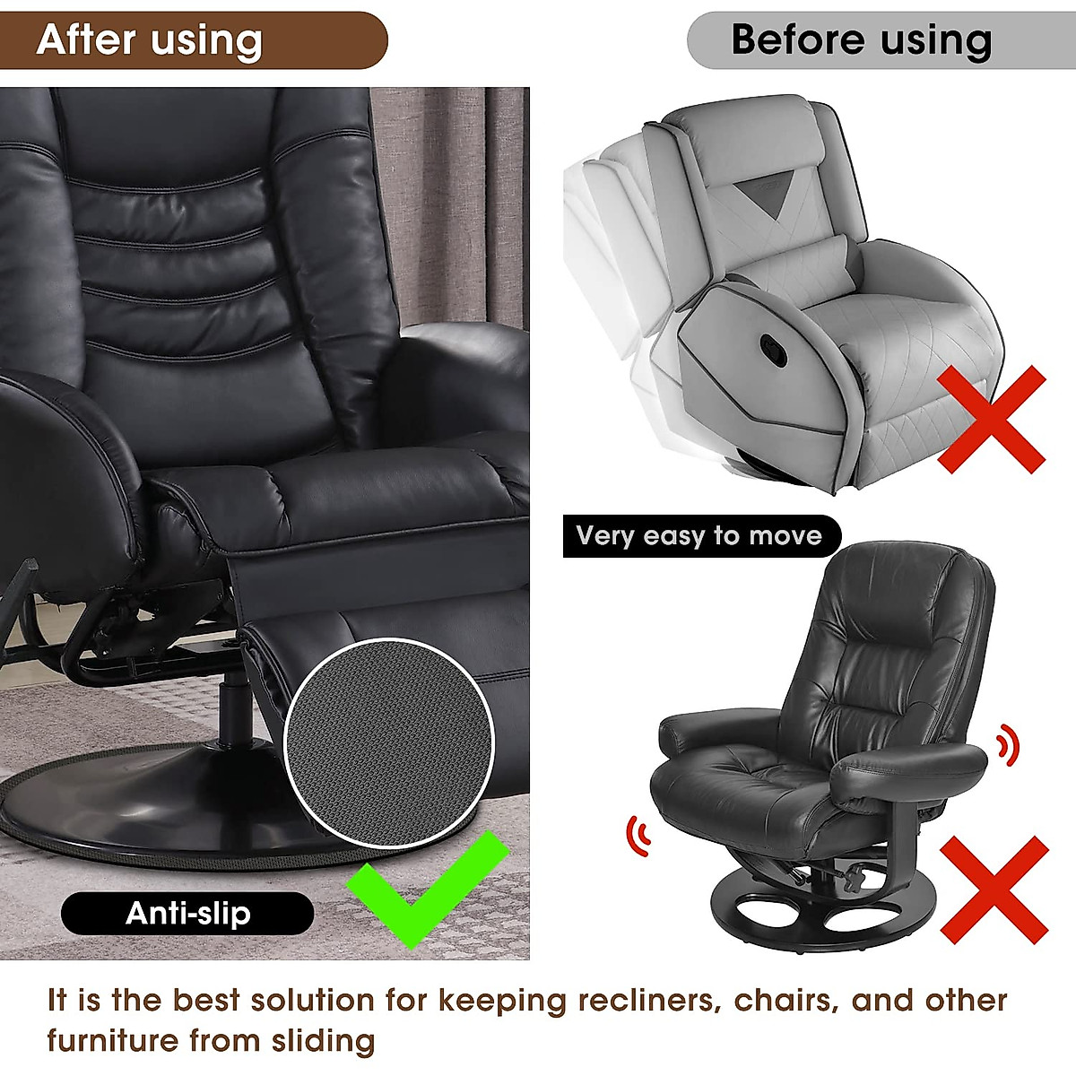 Nonskid Round Rubber Furniture Gripper Pad for Protecting Hardwood Floor Tile Floor and More from Scratching Fits Recliners, Swivel Chairs, and More, Black, Pack of 1