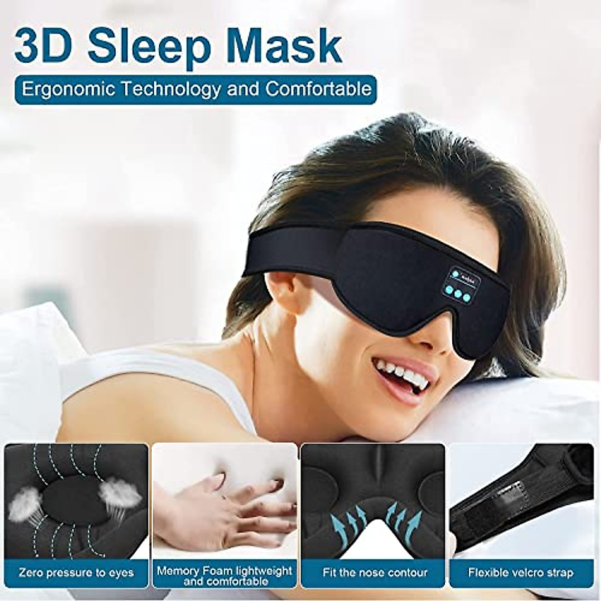 Sleep Headphones Bluetooth 5.2 Wireless 3D Eye Mask, ZUXNZUX Ultra Soft Sleeping Headphones for Insomnia Travel and Side Sleepers (Black)