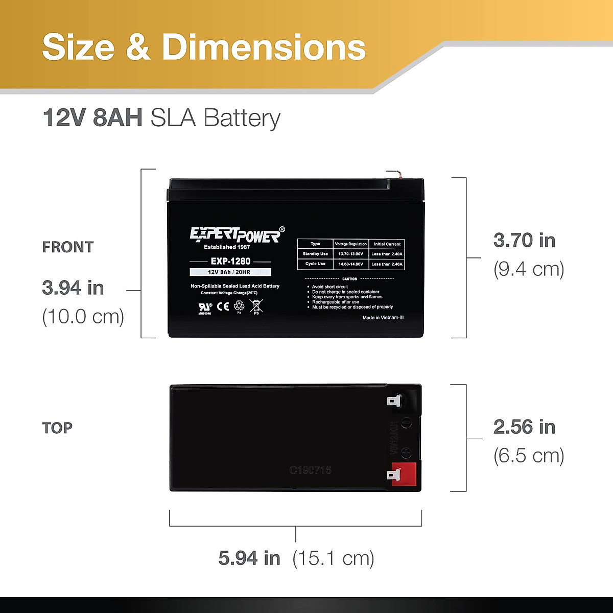 ExpertPower® 12V 8AH Sealed Lead Acid (SLA) Battery Replacement for APC Back-UPS ES 550VA Pro 1300/1500 Liftmaster CSL-24VDC Slider Gate Opene - F2 Terminals / 8 Pack