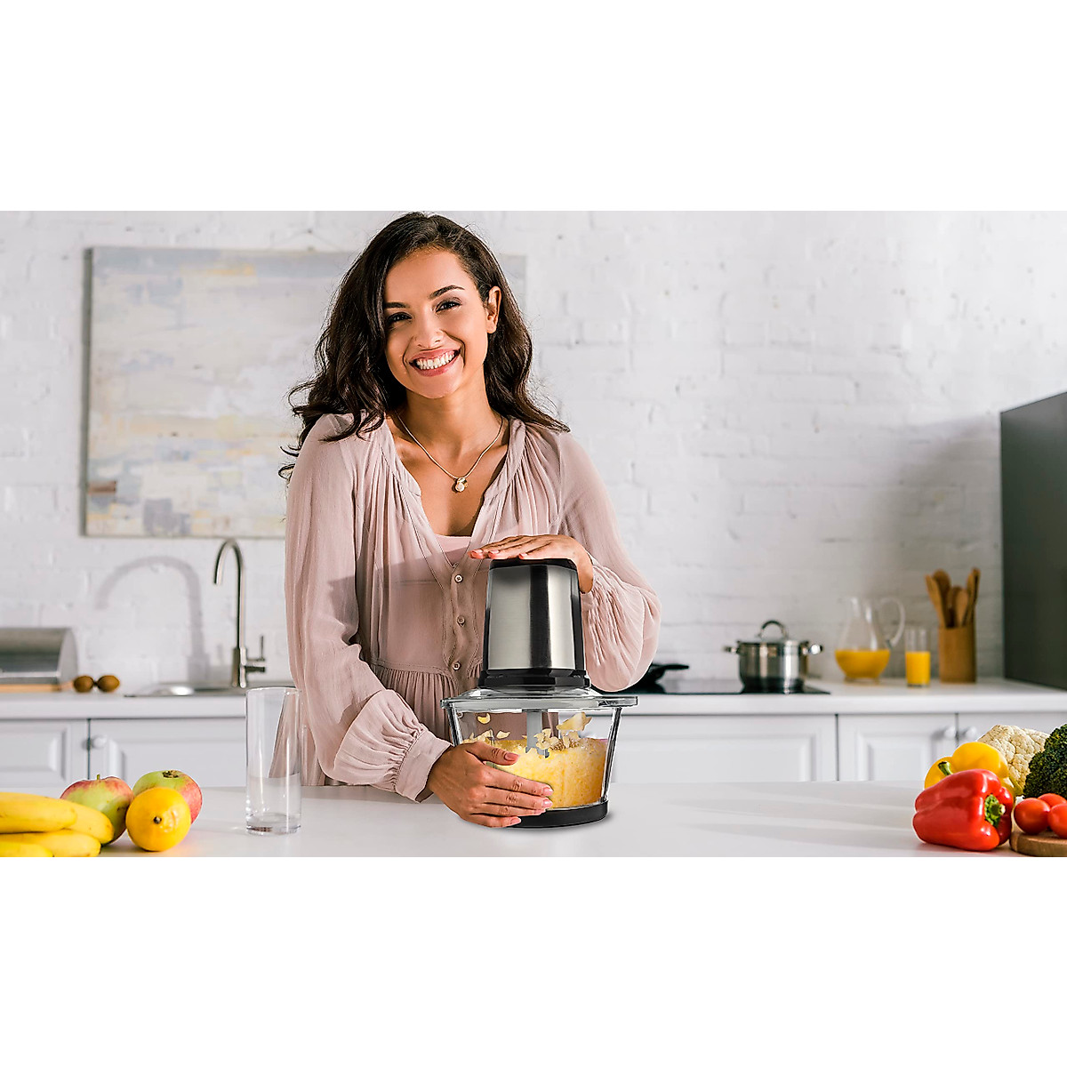 Eternal Living Food Processors & Vegetable Chopper with Glass Bowl Ground Meat Vegetables Fruits Nuts Ice, Stainless Steel