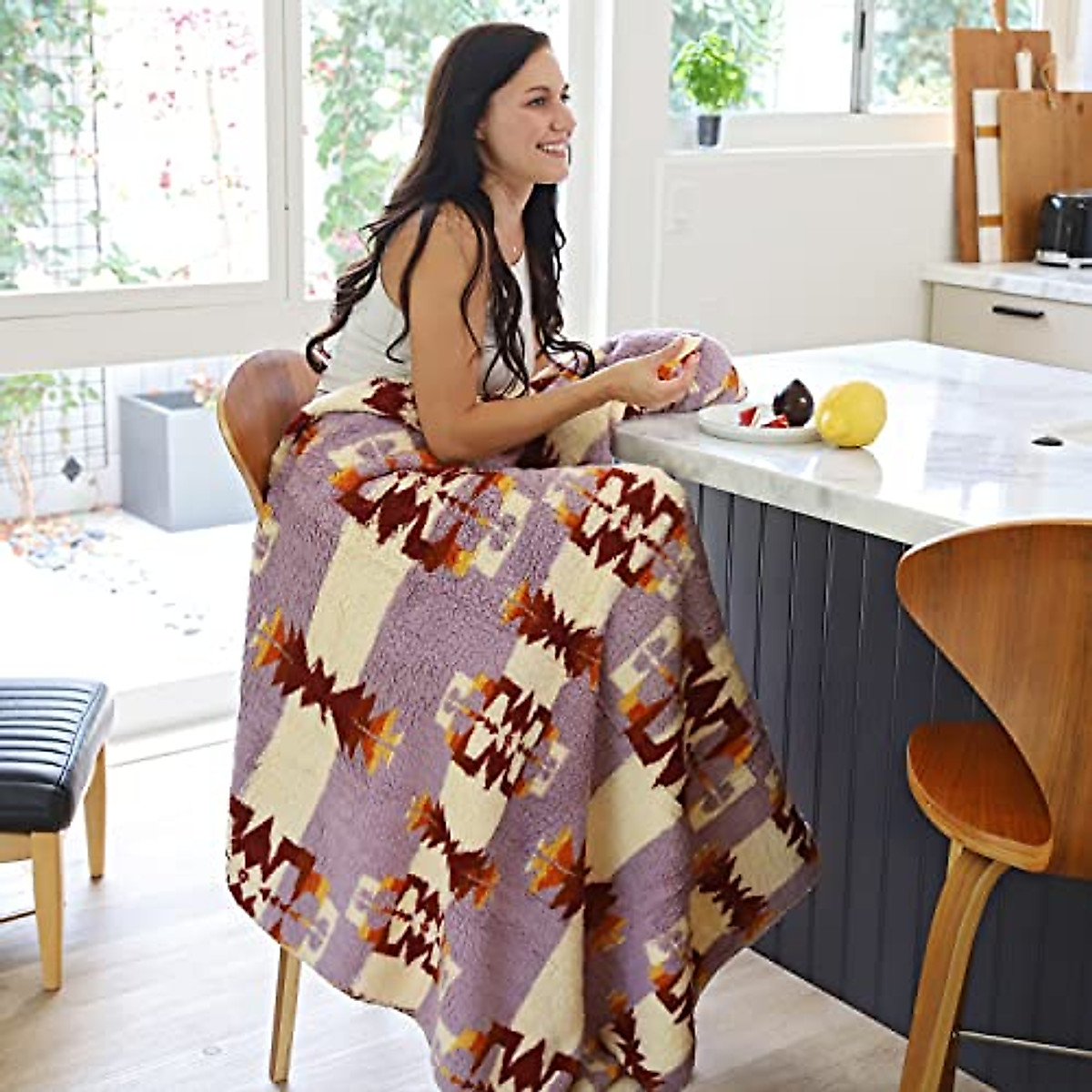 Catalonia Southwest Throw Blanket, Aztec Blanket for Couch or Room Decor, Reversible Comfy Fluffy Mexican Blanket, Gift Blanket, 50x60 inches