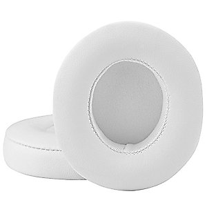Geekria QuickFit Replacement Ear Pads for Beats Solo2.0 (B0534) On-Ear Headphones Earpads, Headset Ear Cushion Repair Parts (White)
