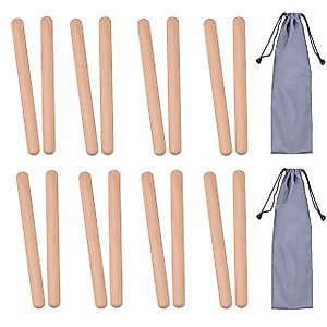 8 Pairs (16 Packs) Classical Wood Claves Musical Percussion Instrument, 8 Inch Natural Hardwood Rhythm Sticks with 2 Carry Bags for Adults and Kids
