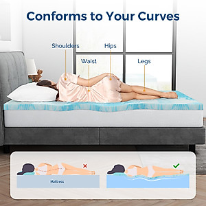 Mattress Topper Queen, 2 Inch Gel Memory Foam Bed Topper for Queen Size Bed, CertiPUR-US Certified, Blue