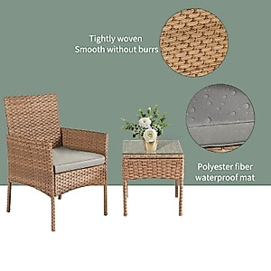 VSMKSJ 3 Pieces Patio Set Balcony Furniture Sets for Apartments.Bistro Furniture Set, Conversation Sets with Coffee Table, for Porch, Patio, Garden and Removable Cushions (Grey)