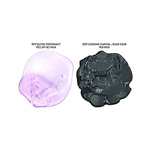 Freeman Limited Edition Pomegranate Peel-Off Facial Mask & Charcoal Black Sugar Mud Facial Mask Duo, Detoxifying, Removes Impurities & Hydrates Skin, Gift Set, 2 Count, 1.5 fl.oz./44 mL Tubes