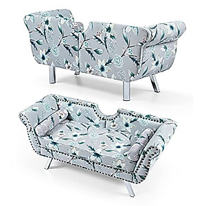 Homtique 61" Mid Century Modern Velvet Loveseat Sofa, Upholstered Loveseat Settee Accent Sofa for Bedroom, Living Room, Roll Arms Sofa with 2 Bolster Pillows, Small Couches for Small Spaces, Flower