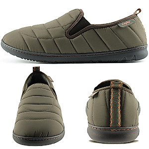 LazyStep Men's Noah Loafer Slippers with Comfort Memory Foam, Slip on Indoor Outdoor Nylon House Shoes with Non-Slip Sole(2024, Size 11-12, Army Green)