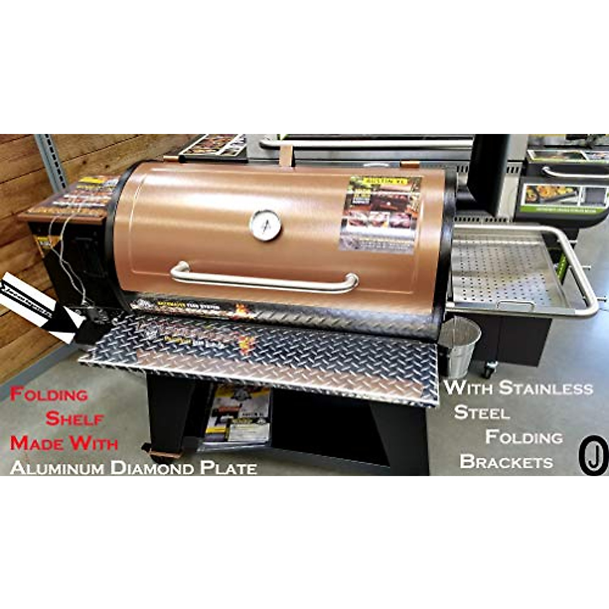 J & O Carts Parts Aluminum Diamond Plate Folding Shelf Fits Pit Boss 1000 Austin XL Pellet Grill
